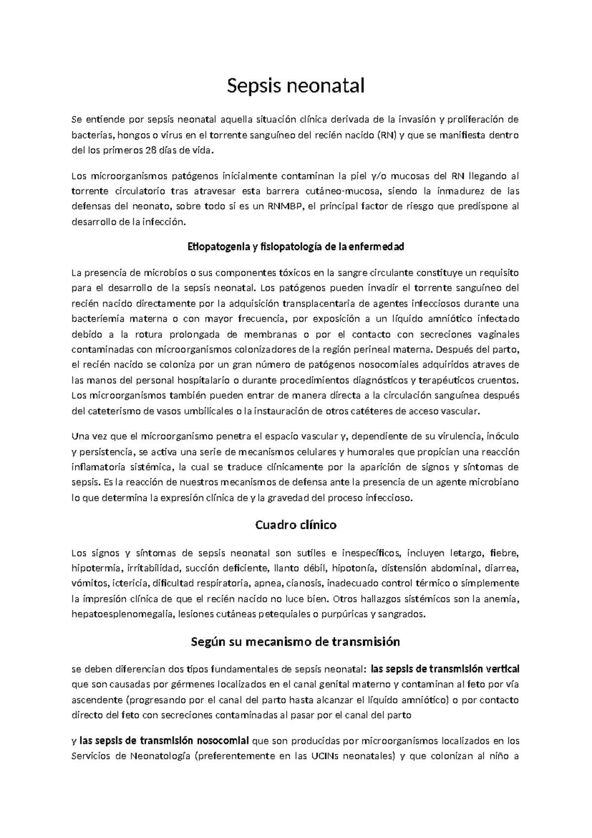 Sepsis Neonatal: Etiología, Diagnóstico y Tratamiento EMCR - Studocu