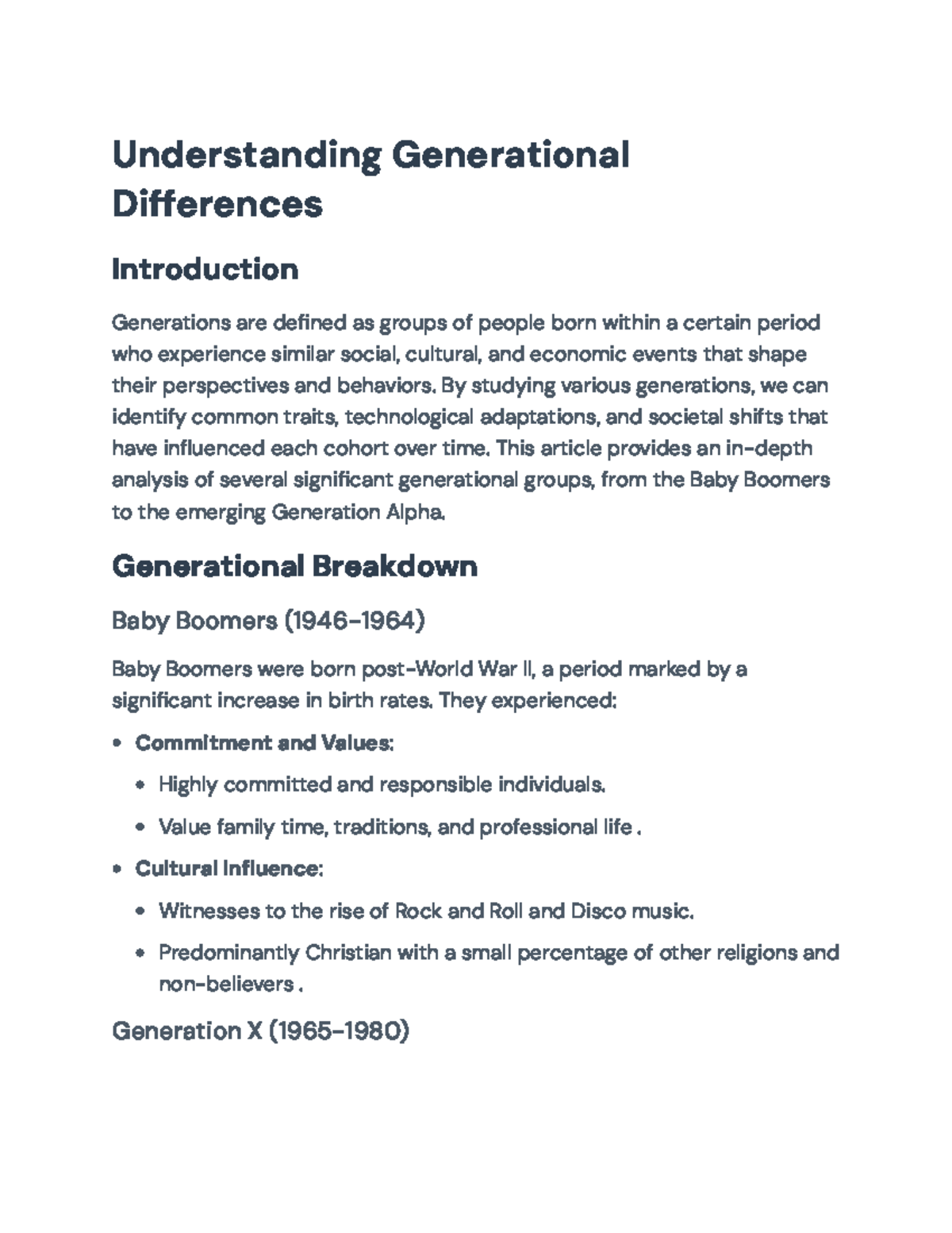 Understanding Generational Differences: An In-Depth Analysis - Understanding Generational - Studocu