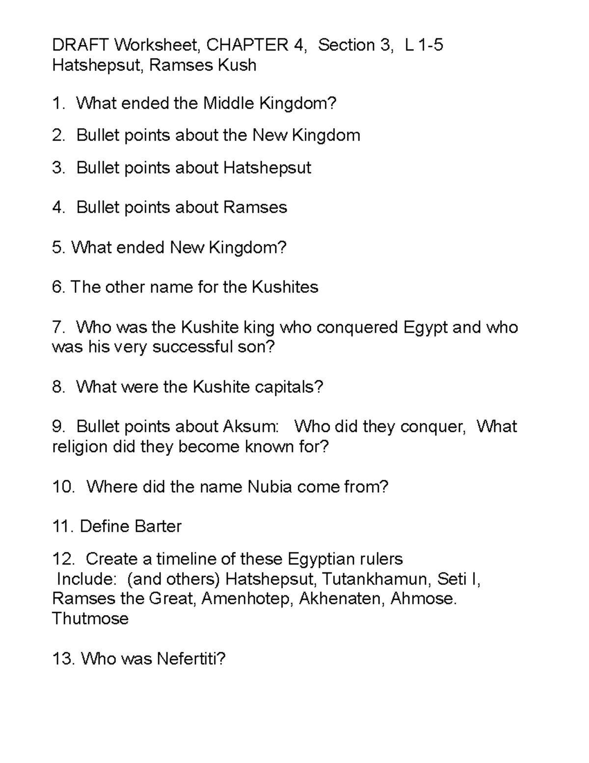Worksheet CH 4 S3: Hatshepsut, Ramses & Kush Overview - Studocu