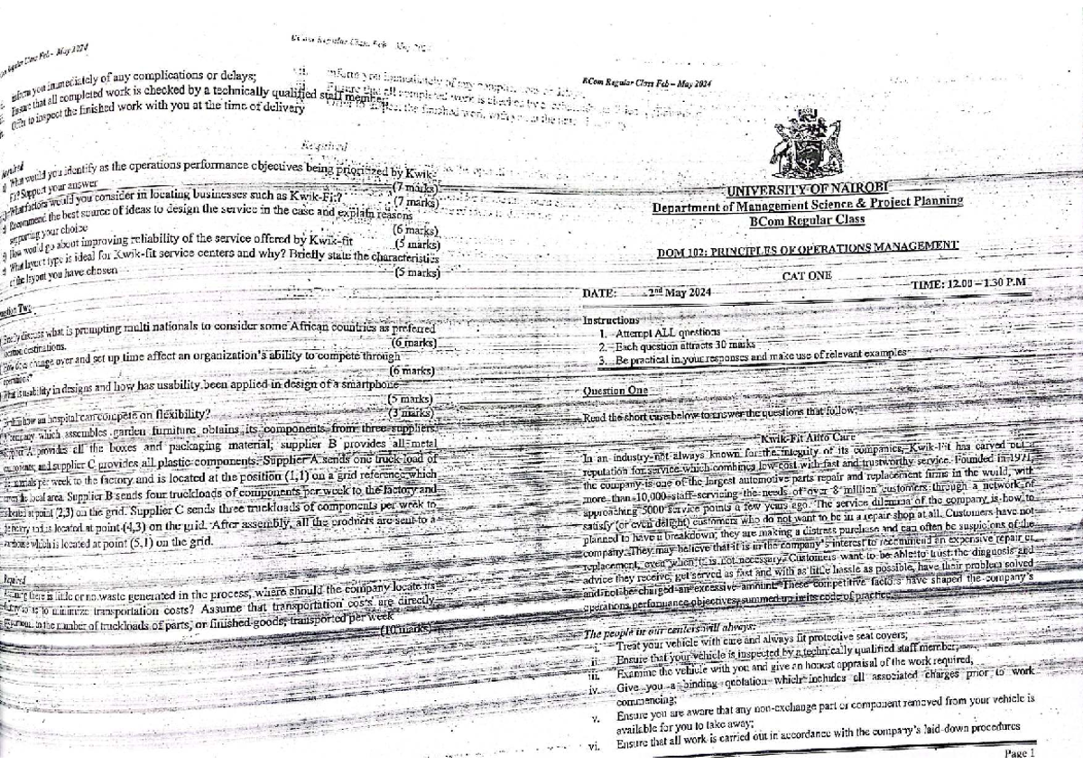 BCom DOM 102: Operations Management Past Exam Papers (May 2024) - Studocu
