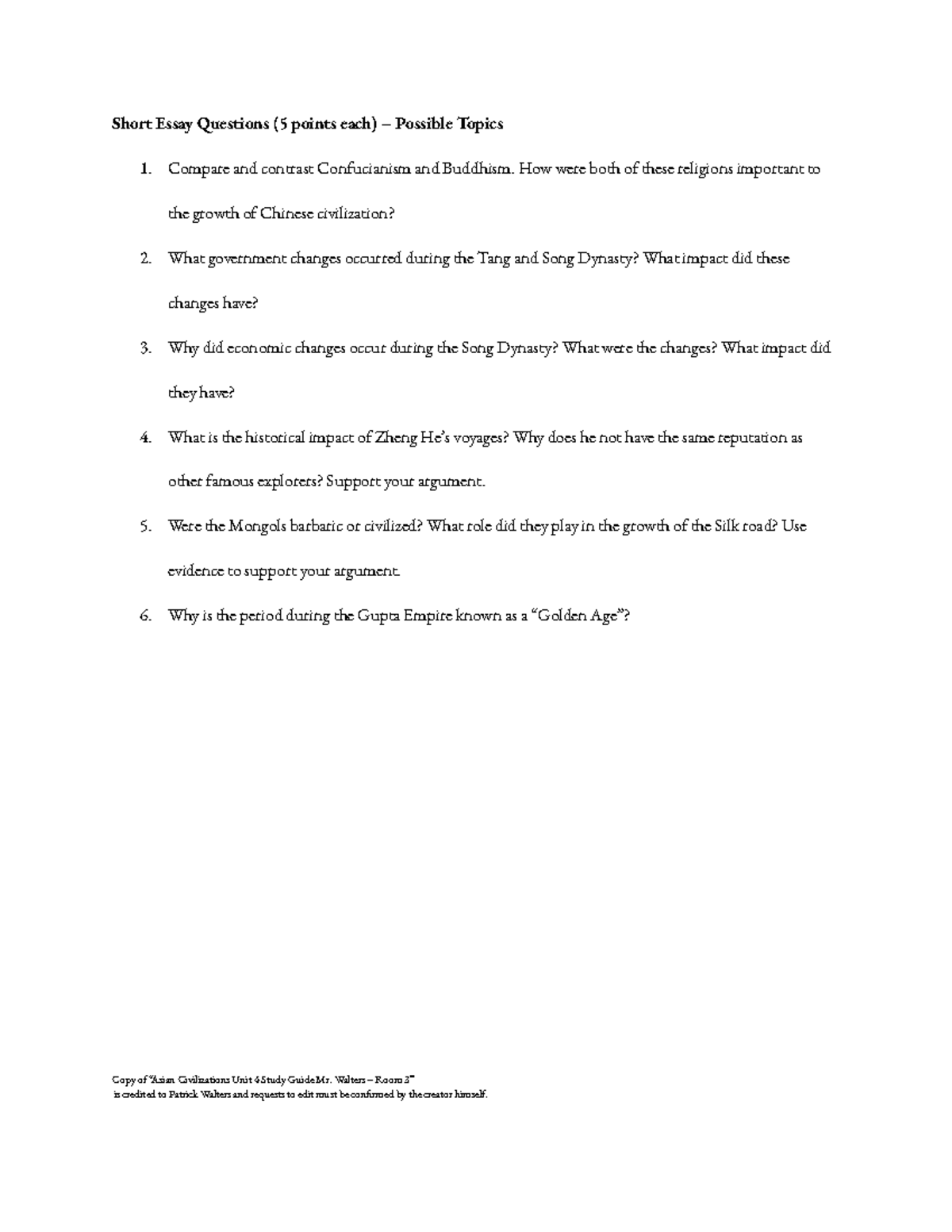 Asian Civilizations Essay Questions - Unit 4 Study Guide - Studocu