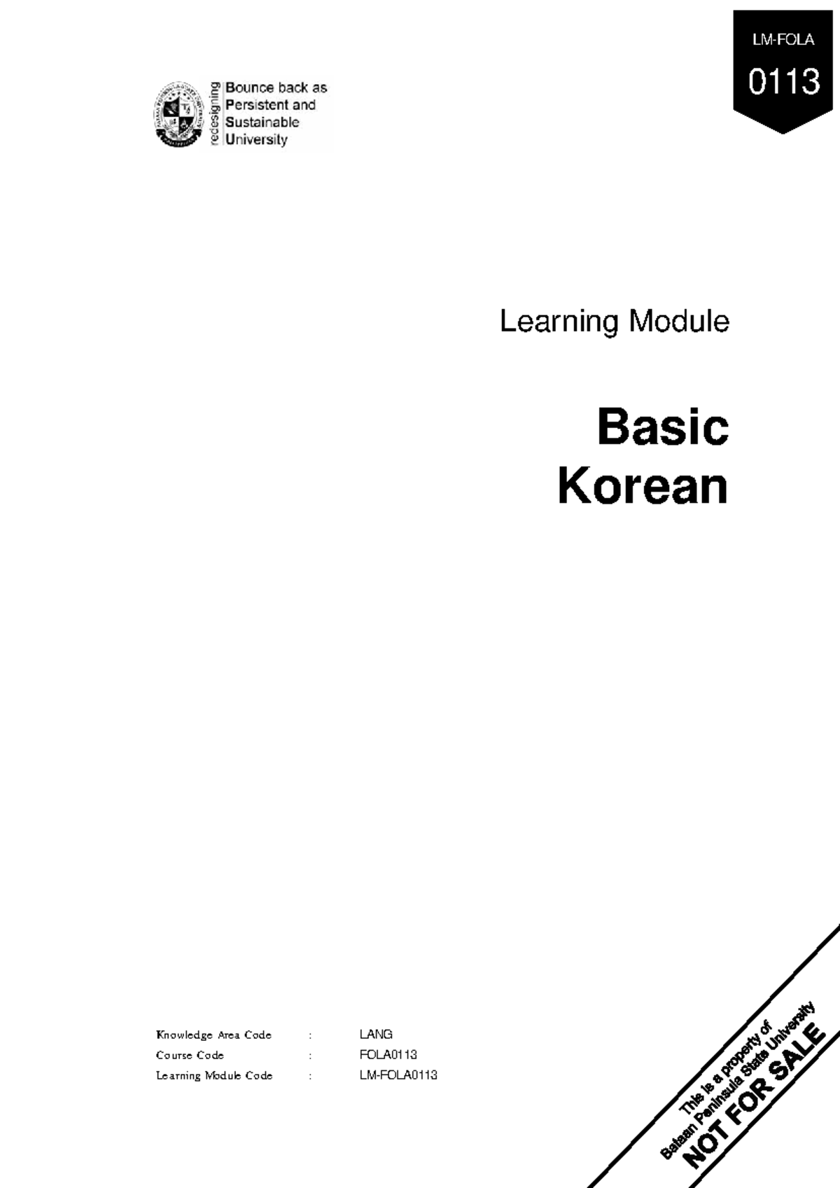 Learning Module: Basic Korean LANG FOLA0113 Course Packet 01 - Studocu