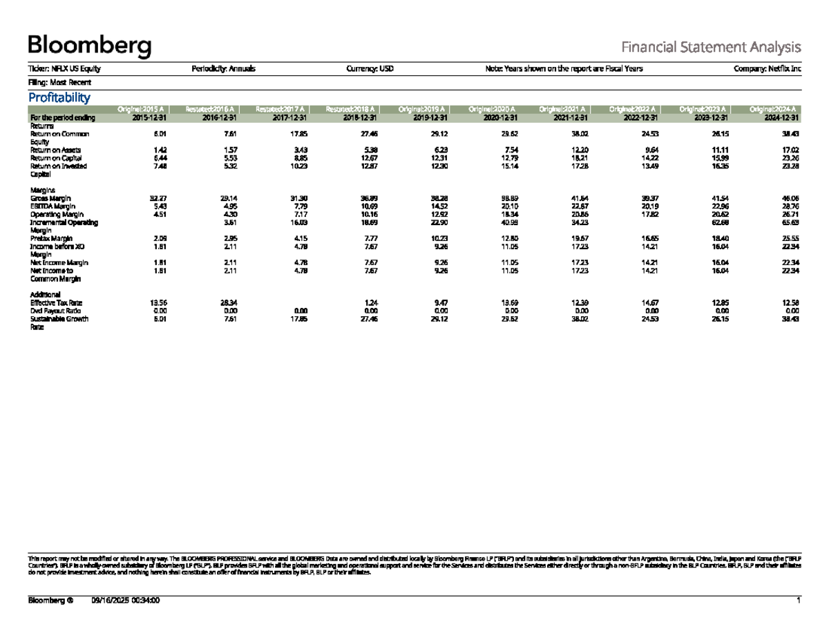 Bloomberg Financial Statement Analysis: NFLX Annual Ratios - Studocu