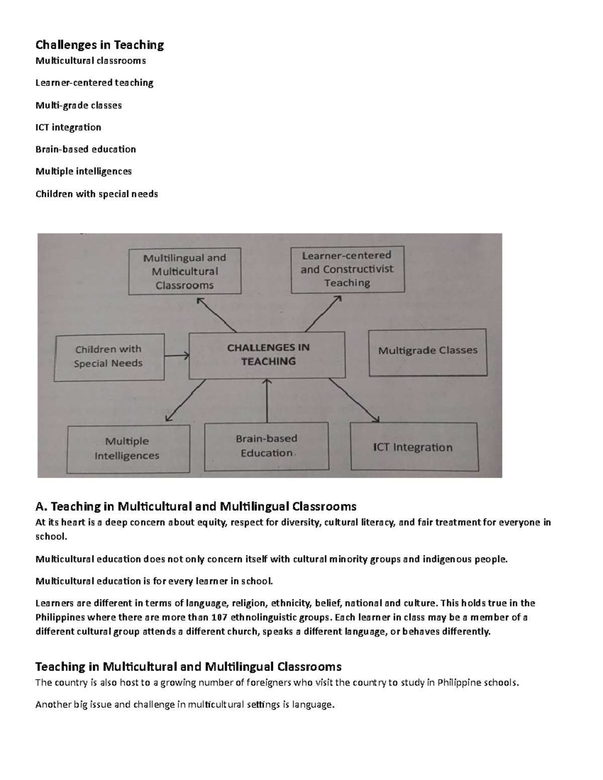 Teaching Challenges in Multicultural and Special Education Settings - Studocu