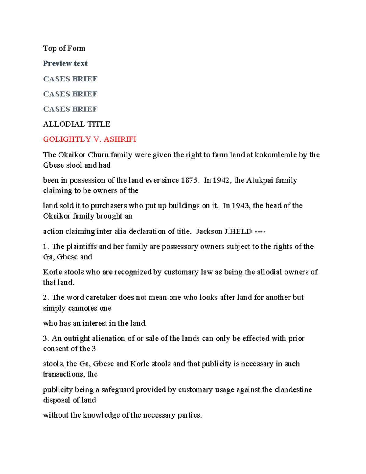 Allodial Title Case Briefs: Key Legal Principles and Judgments - Studocu