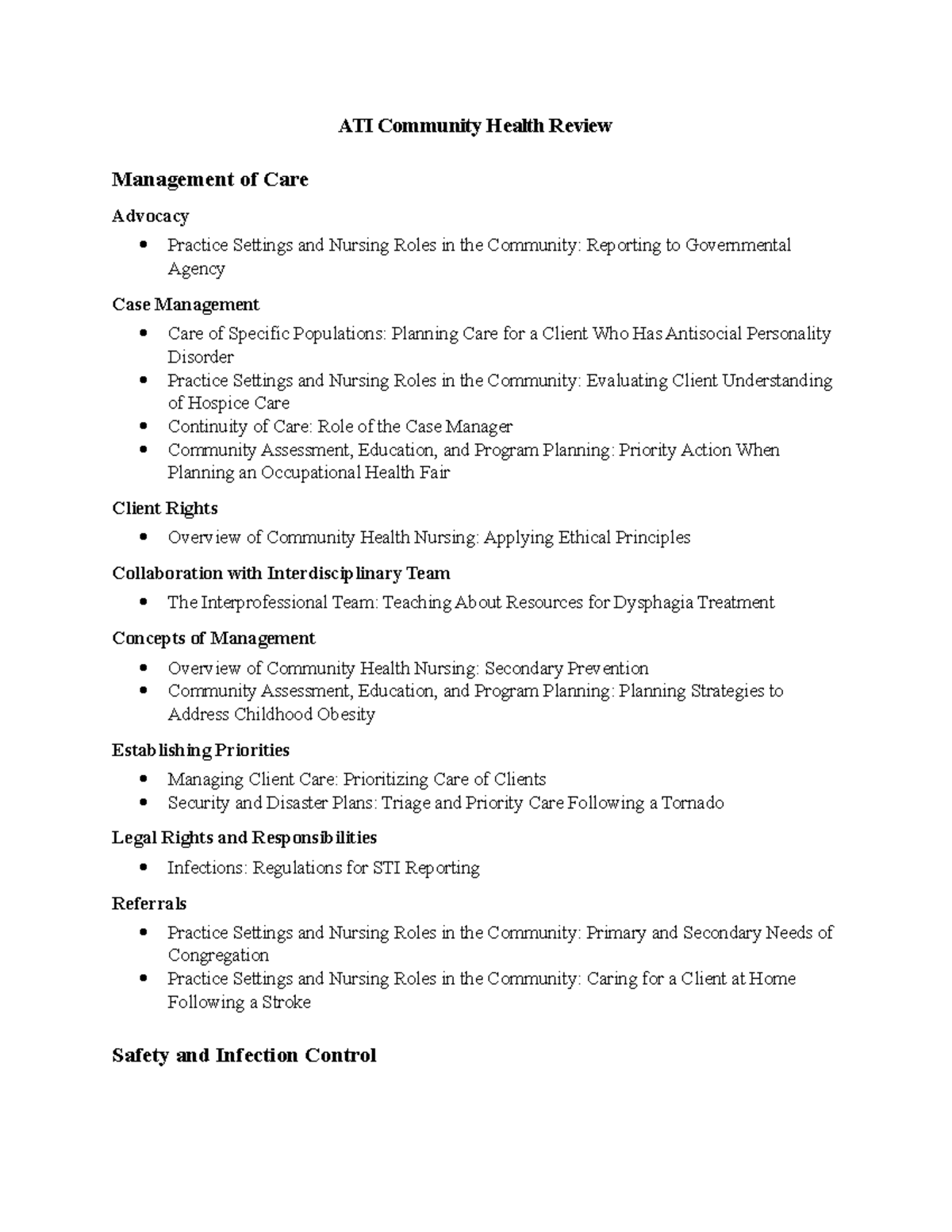 ATI Community Health Review 2024: Key Concepts and Nursing Roles - Studocu
