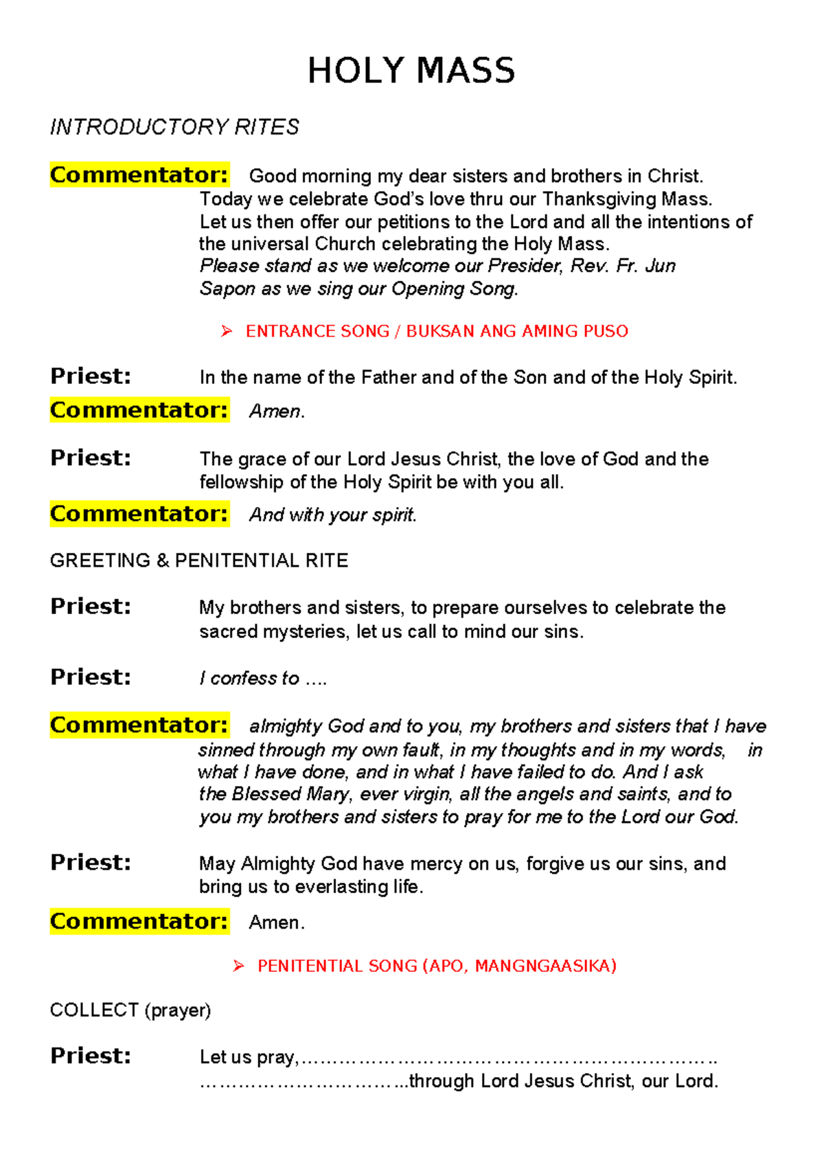 Thanksgiving Mass Celebration Guidelines - Studocu