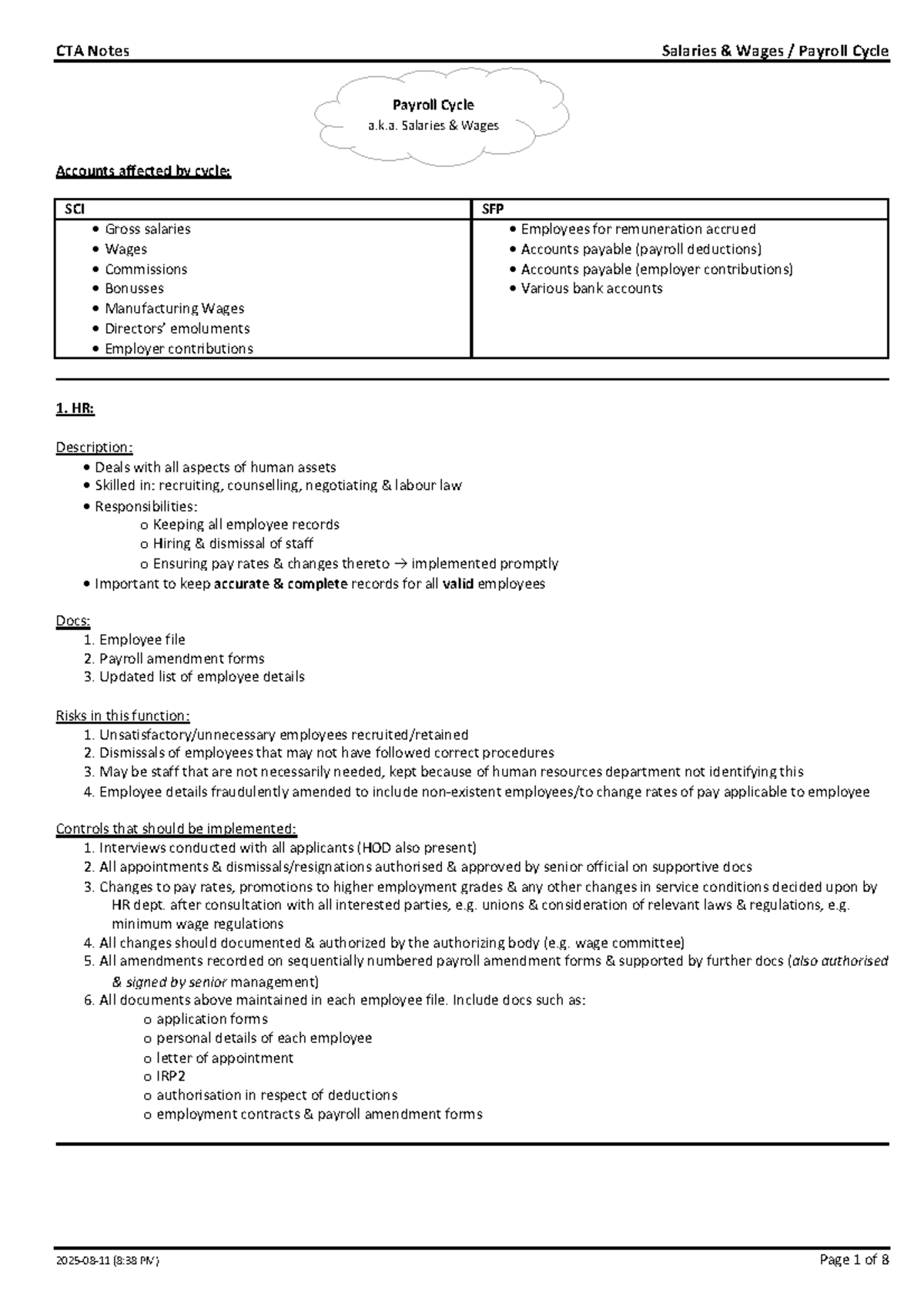CTA Payroll Cycle Notes: Salaries, Wages, and Controls - Studocu