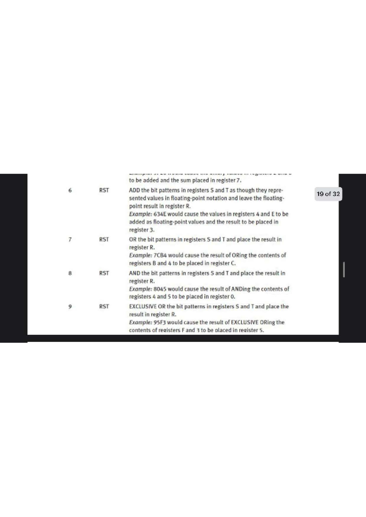 Machine Language Instructions: RST Operations and Examples - Studocu