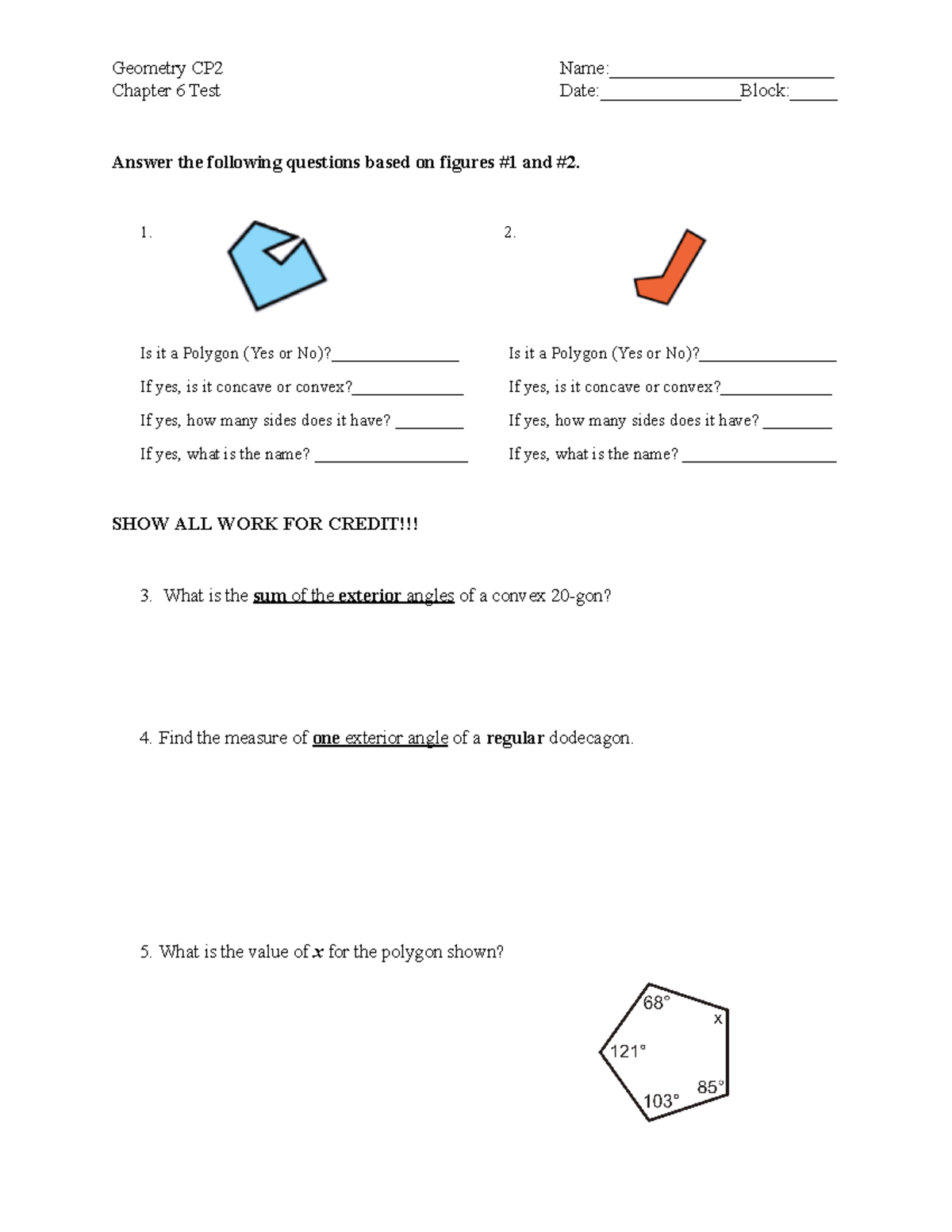 SW HW- Geometry CP2 Chapter 6 Test - Geometry CP2 Name ...