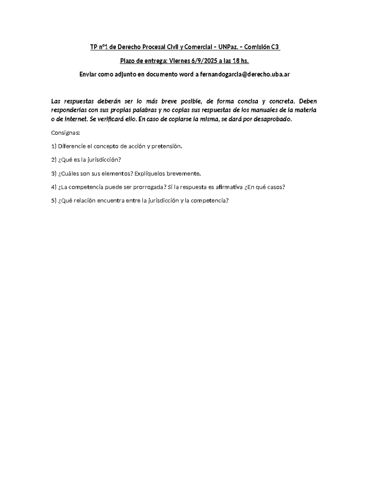 TP1-C3 Proceso Civil y Comercial - Trabajo Práctico UNPaz - Studocu