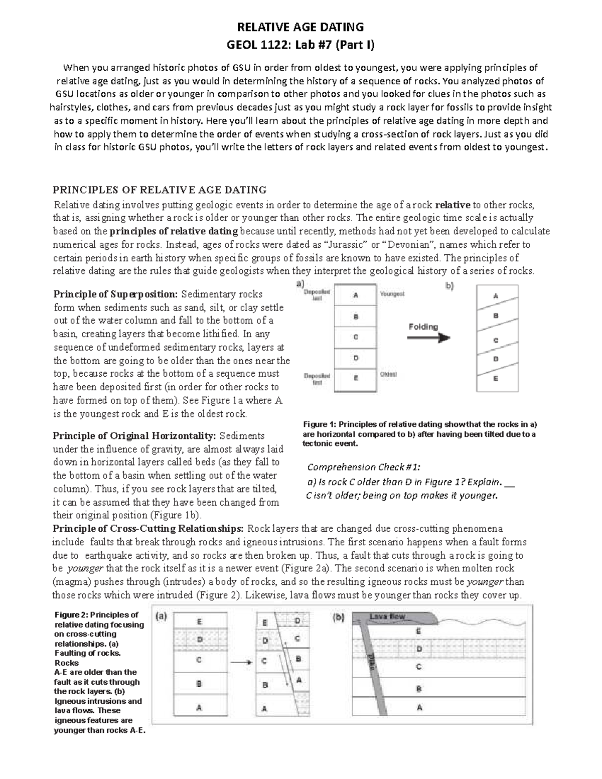 Relative and Numerical Age Dating GEOL 1122: Lab (Part I & II) - Studocu