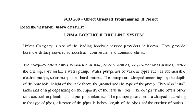 SCO 200 Project - Uzima Borehole Drilling System Overview - Studocu