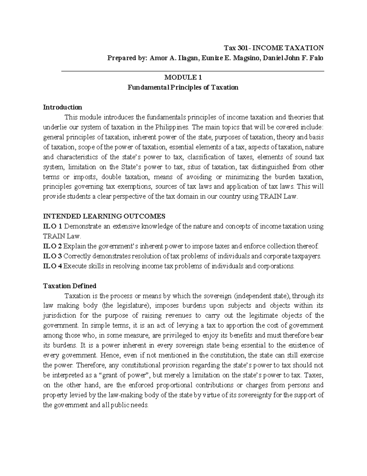 Tax 301 - Final Exam Notes on Income Taxation Principles - Studocu