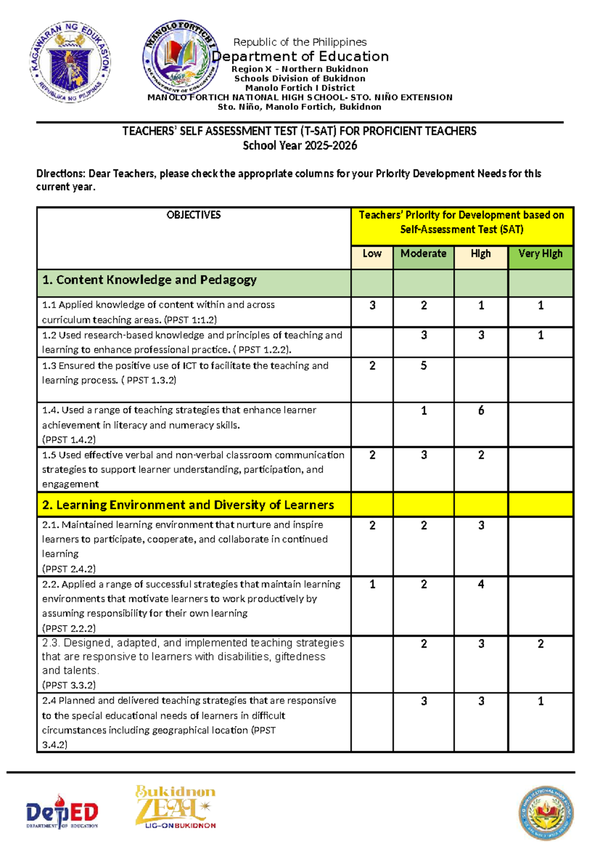 LAC Self-Assessment Test for Proficient Teachers (SY 2023) - Studocu