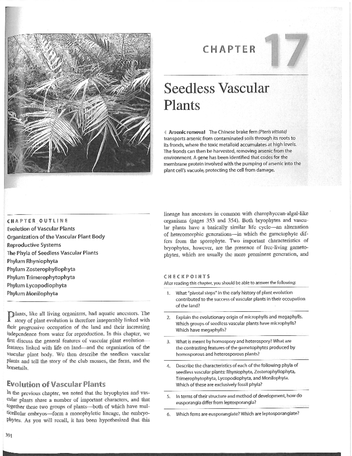 "CHAPTER 17: Seedless Vascular Plants - Arsenic Removal & Evolution ...