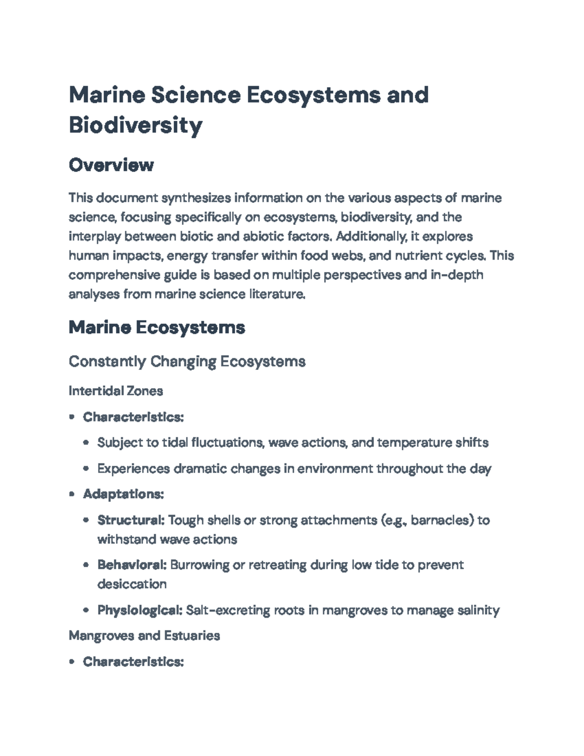 Marine Science: Ecosystems, Biodiversity & Human Impact (SC.912 ...