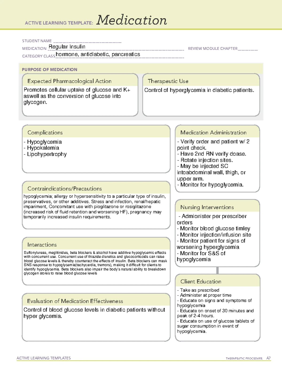 Blood Glucose Check Nursing Skill Template - ACTIVE LEARNING TEMPLATES ...