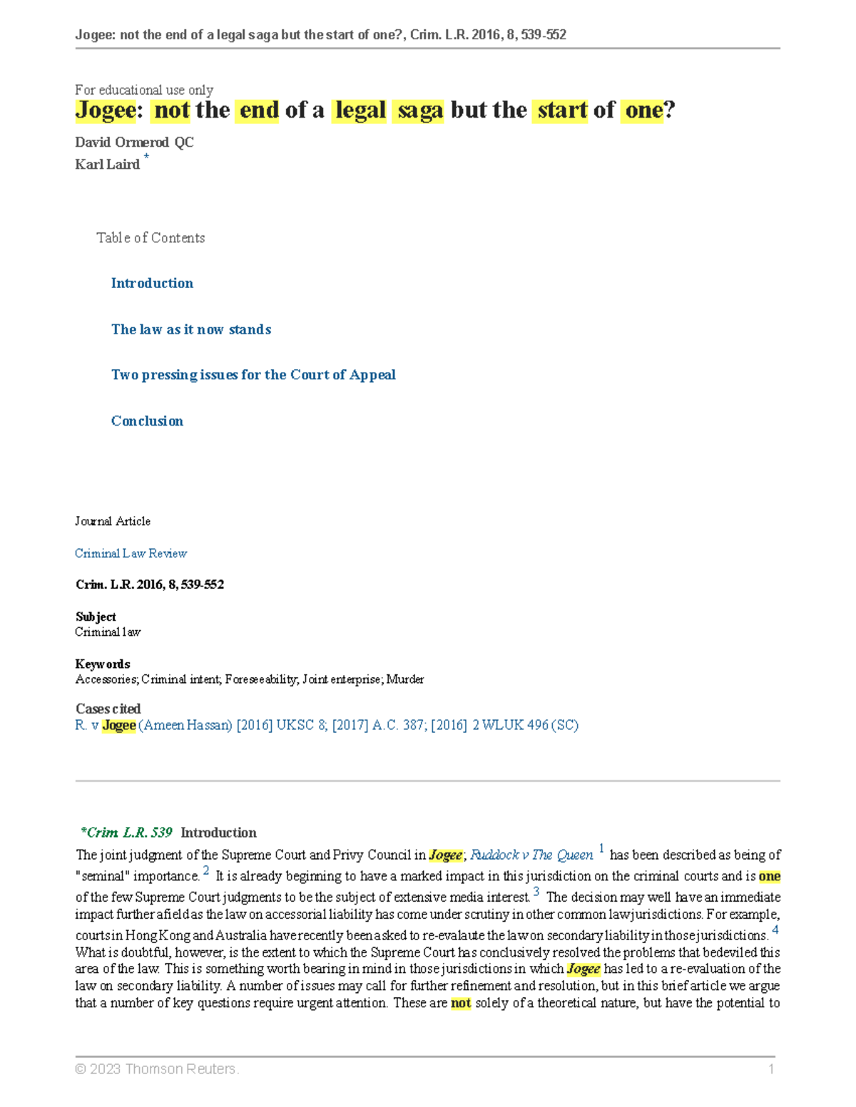 Reevaluating Jogee: Key Issues in Criminal Law Post-Supreme Court ...