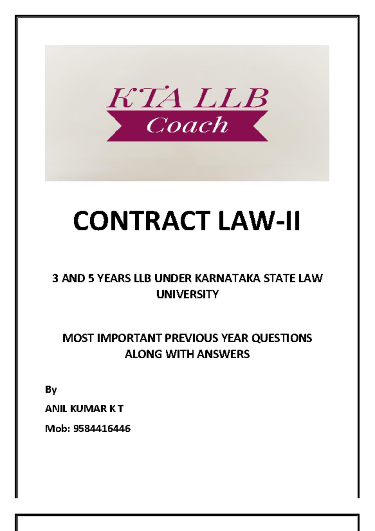 Contract Law II KSLU Final Exam Notes: Key Questions & Answers - Studocu