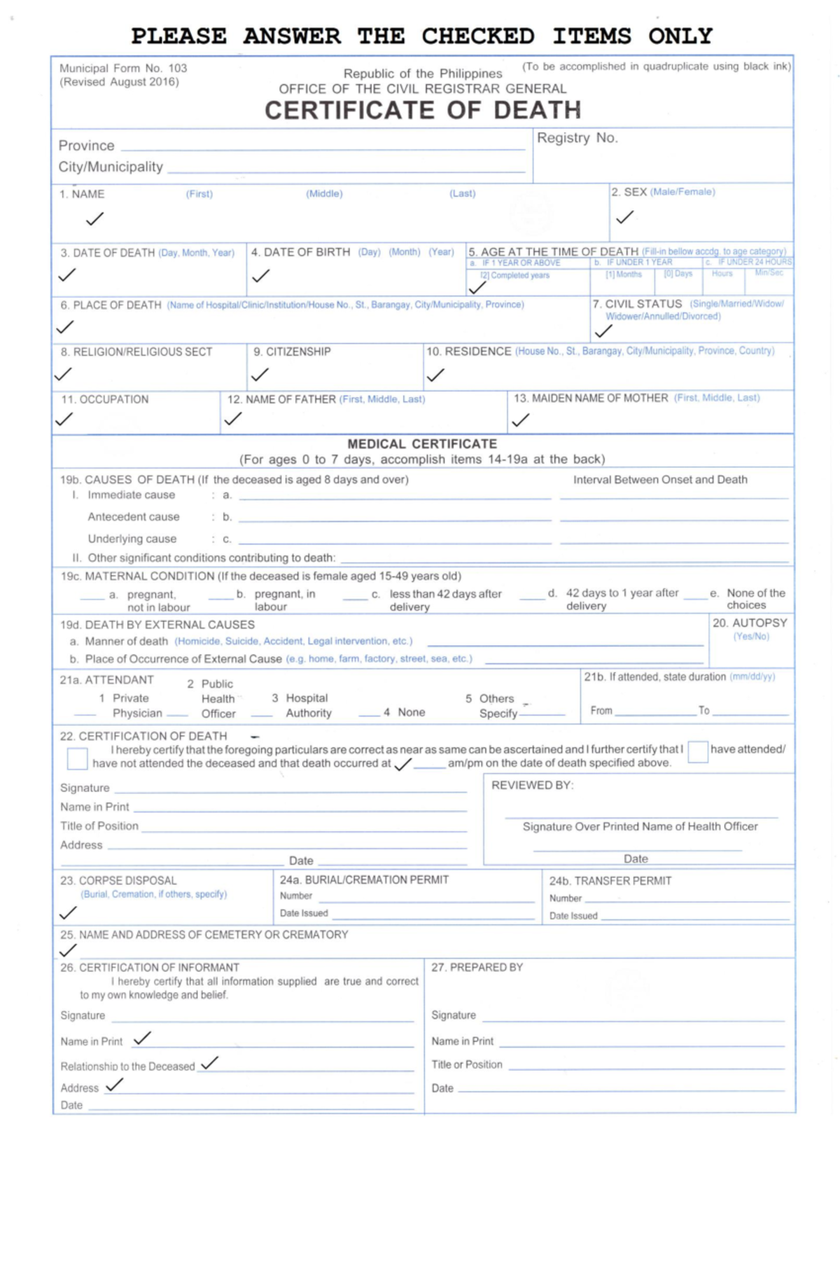 Death Certificate Template - DEATH CERT Form No. 103 - Studocu