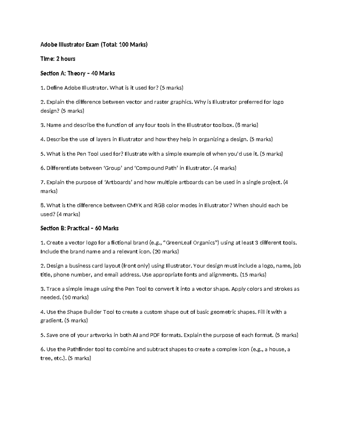 Adobe Illustrator Exam Notes (Course Code: AI101) - 100 Marks Guide ...