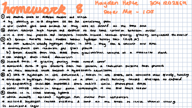 Homework 8 - MA 105: Stellar Evolution and H-R Diagram Analysis - Studocu