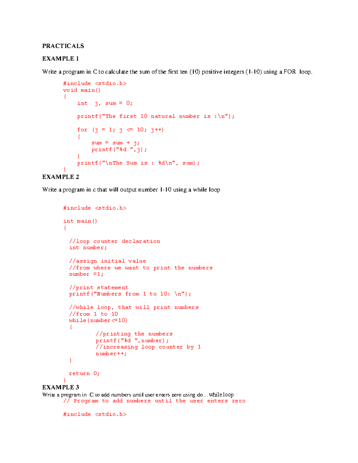 PRACTICALS LEC 8: C Programming Examples & Solutions - Studocu