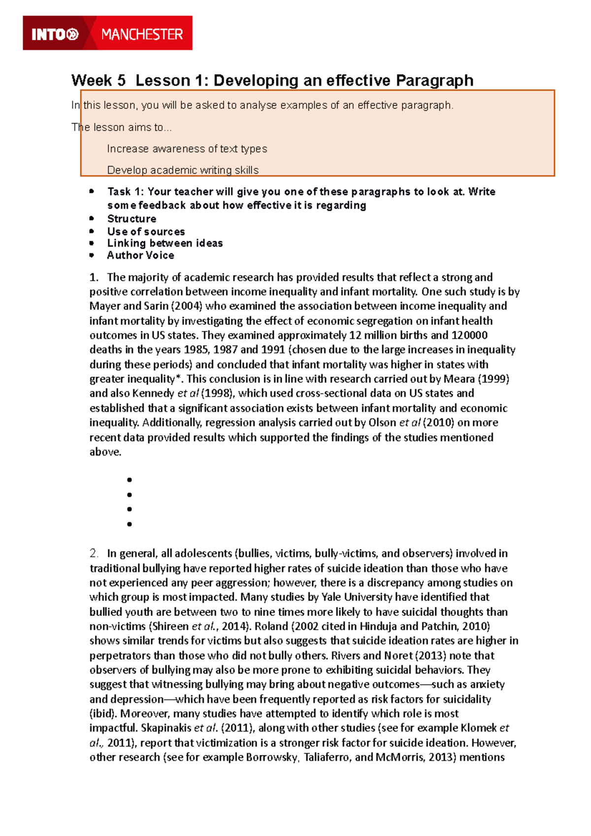 Week 5 Lesson 1 Worksheet: Analyzing Effective Paragraphs - Studocu