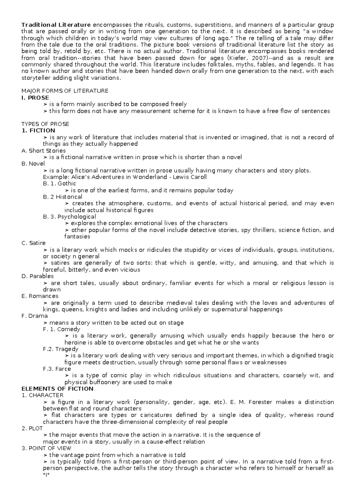 Traditional Literature: Forms, Types, and Key Elements Explained - Studocu