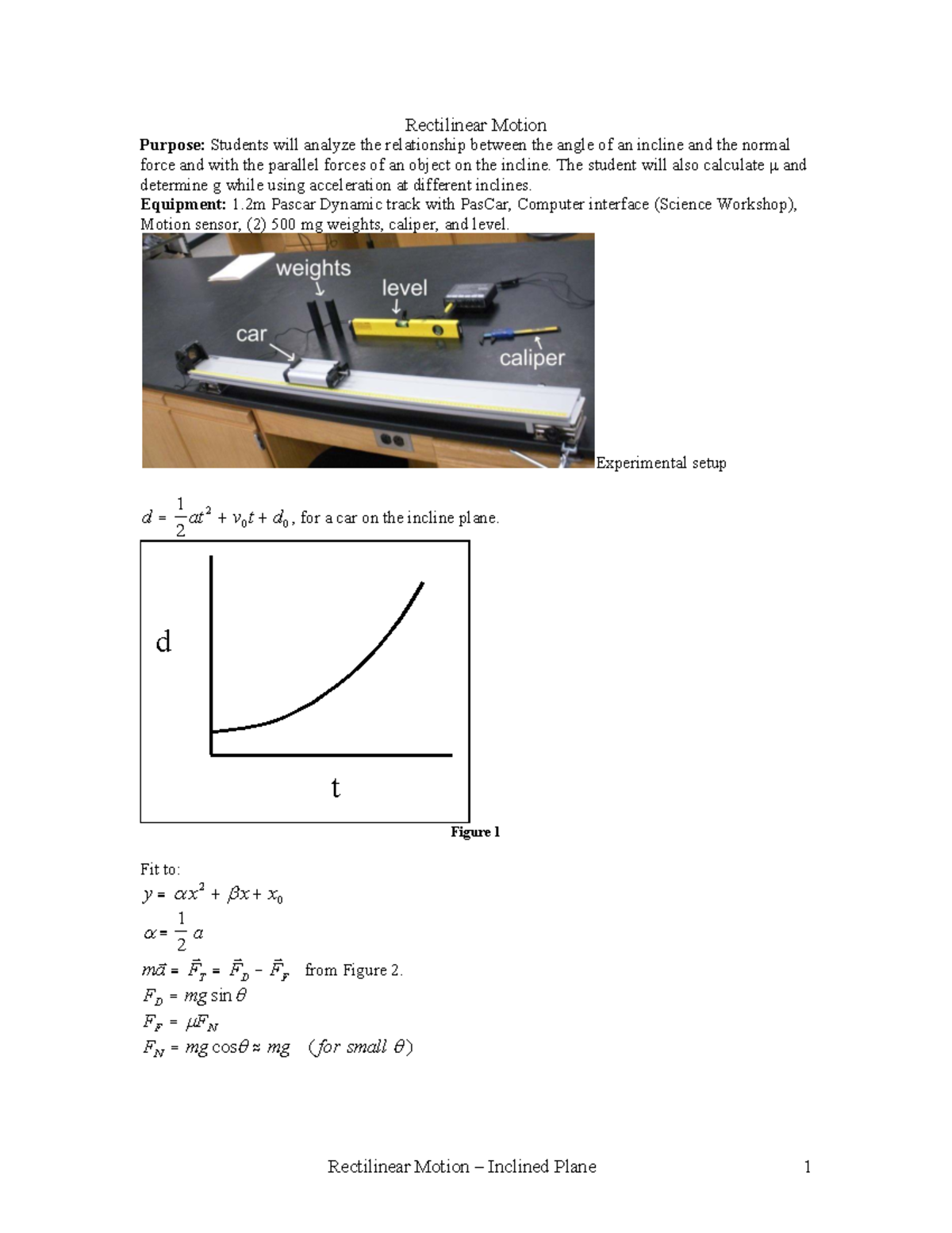 4-Rectilinear Motion Lab: Inclined Plane Analysis and Forces - Studocu