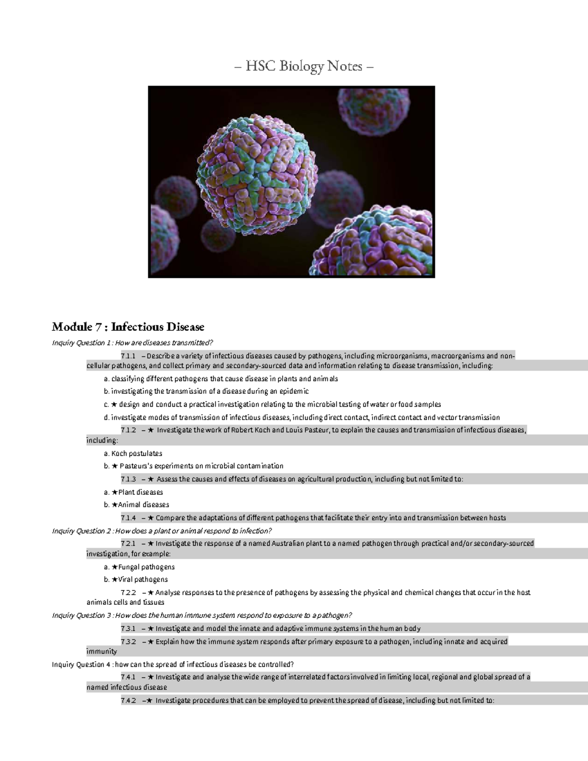 HSC Biology Notes - Module 7: Infectious Diseases and Transmission ...