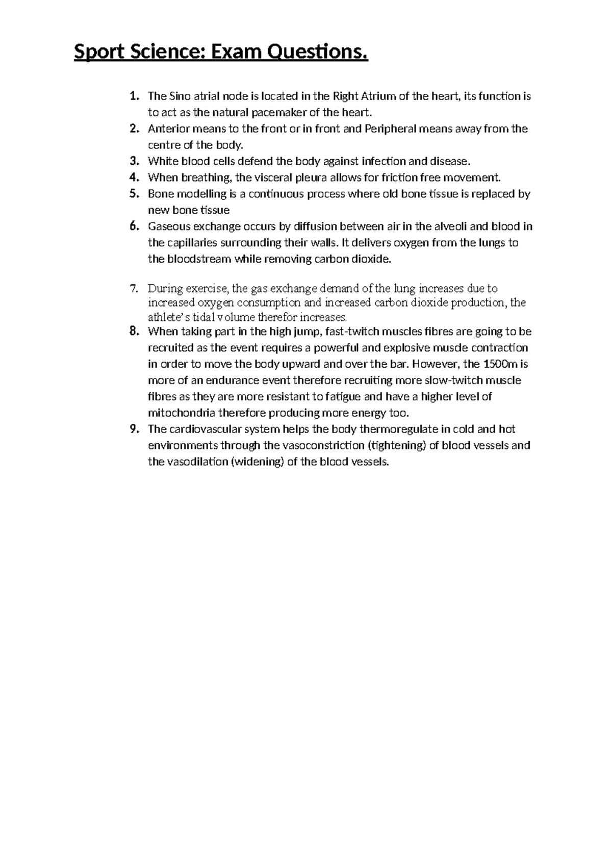Sport Science: Final Exam Questions and Key Concepts - Studocu