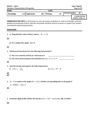 1.1 Functions - MHF 4U – Unit 1 Lesson 1. Functions: Characteristics ...