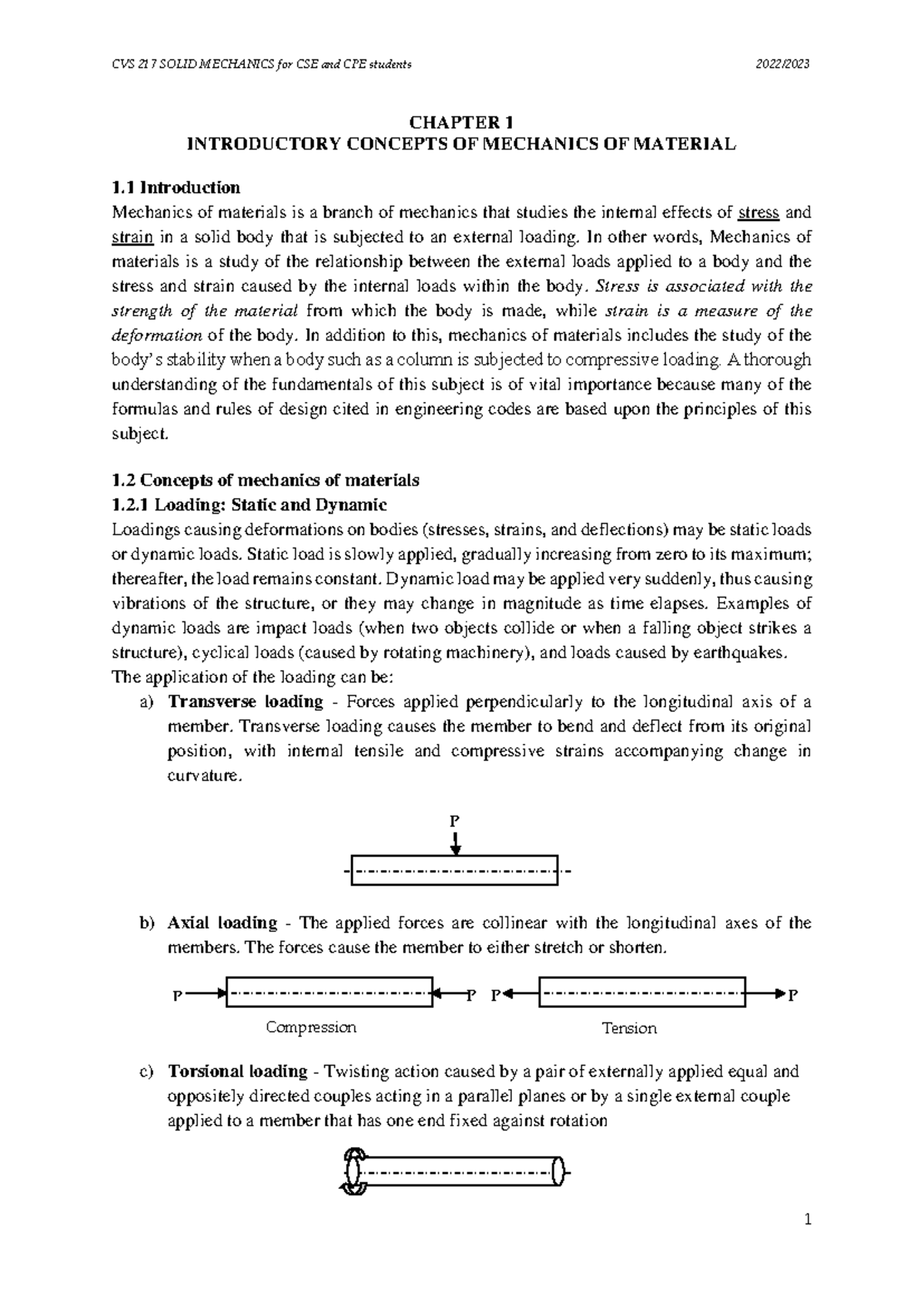CVS 217 Chp 1 - Intro to Mechanics of Materials Concepts - Studocu