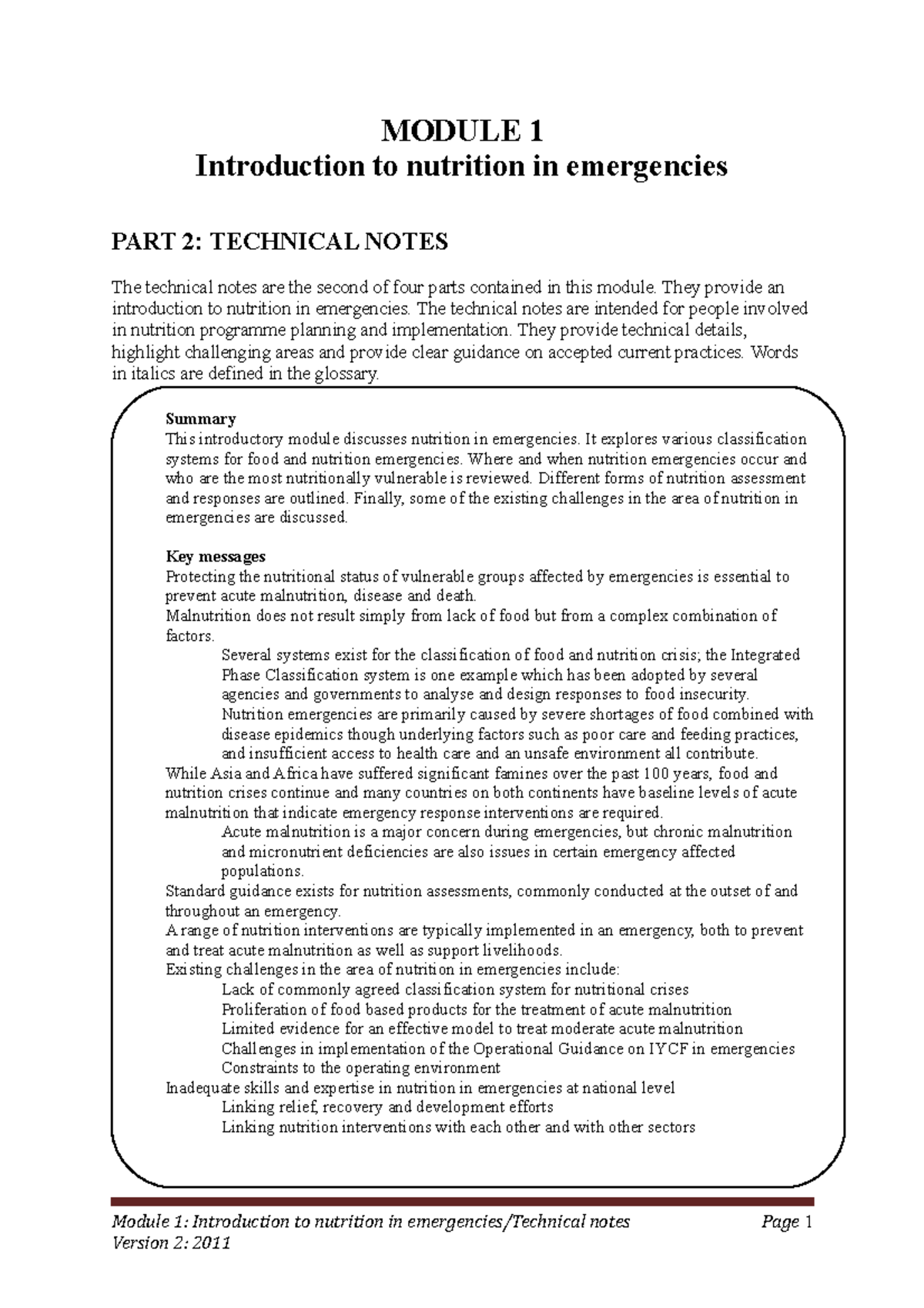 HTP module 1 technical notes - MODULE 1 Introduction to nutrition in ...
