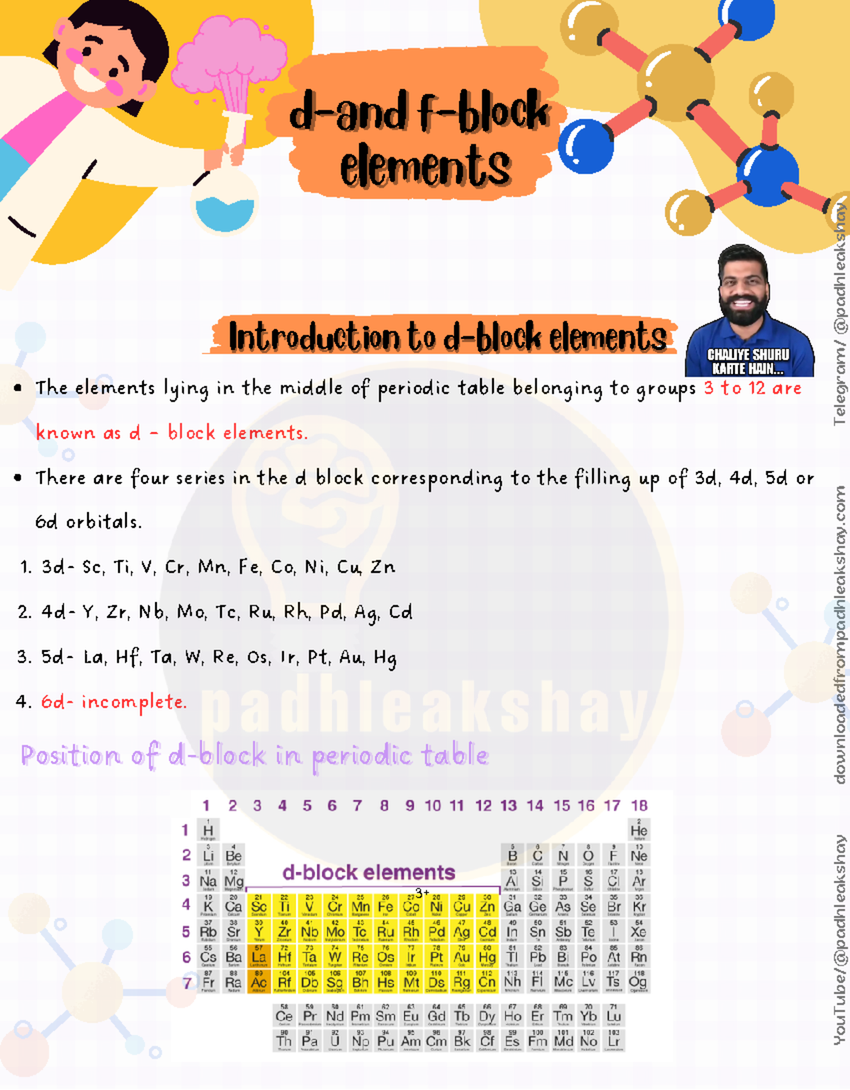 D and F Block Elements: Comprehensive Study Notes for Chemistry - Studocu