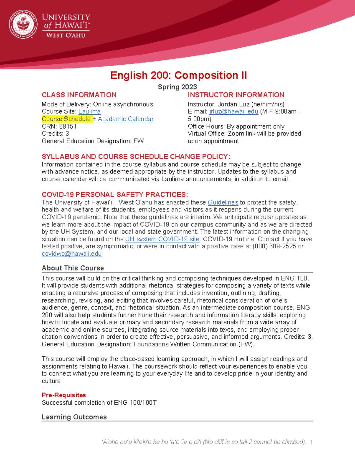 ENG 200: Composition II Syllabus & Course Info - Spring 2023 - Studocu