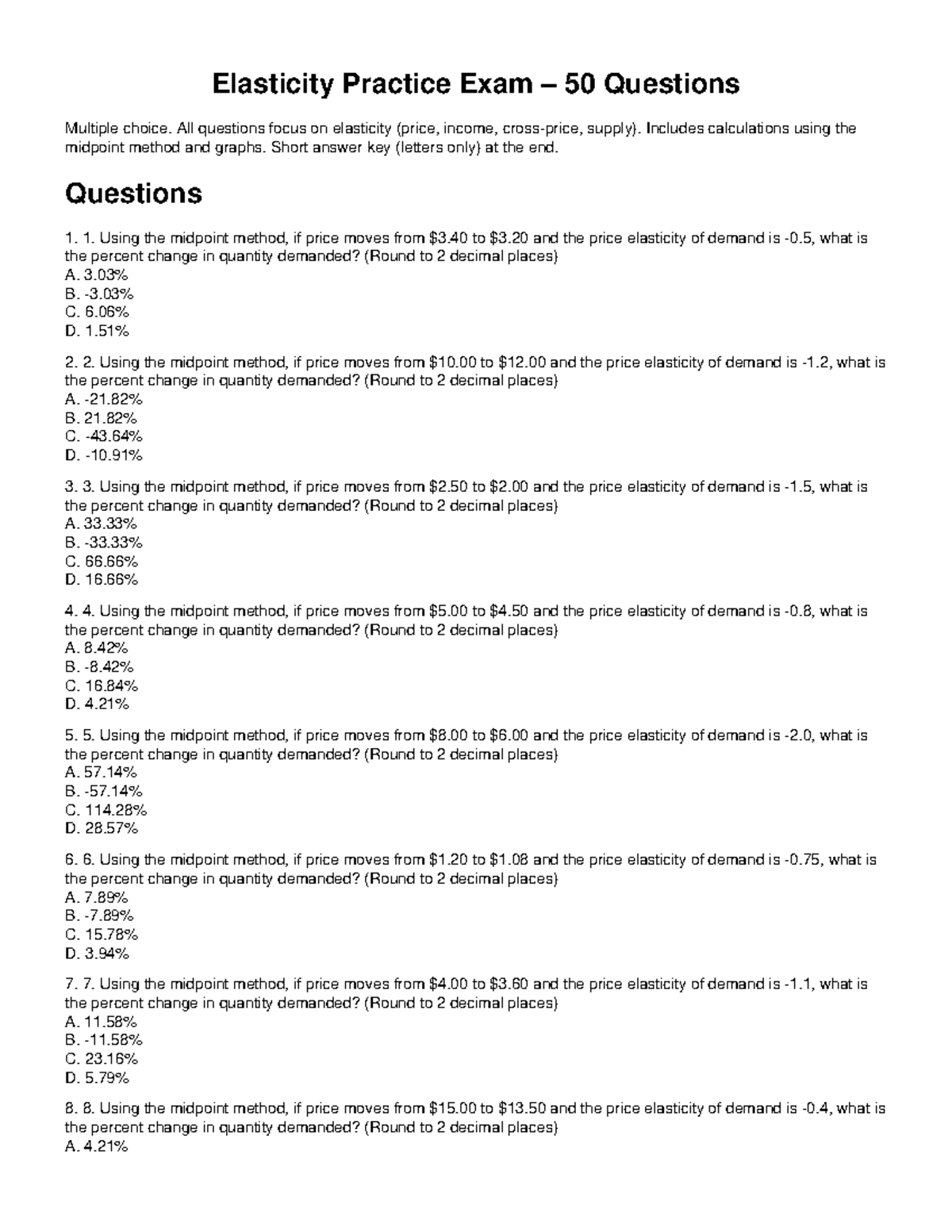 Elasticity Practice Exam (50 Questions) - Multiple Choice Guide - Studocu