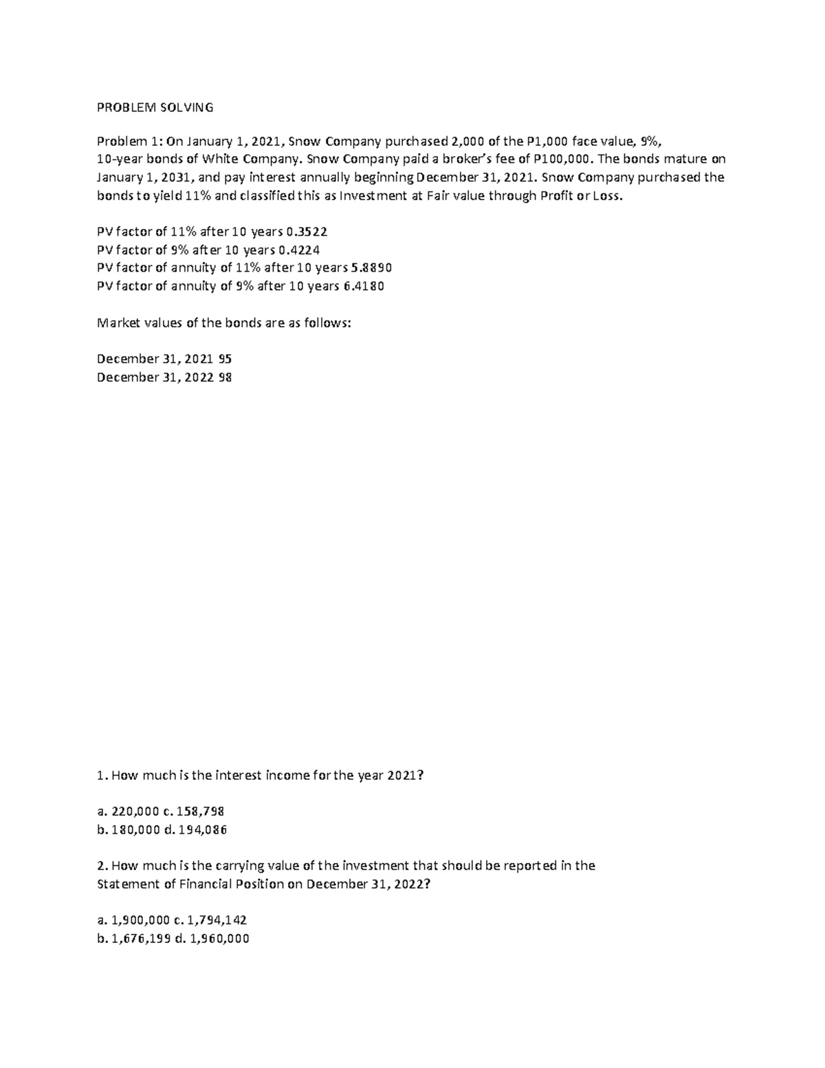 Self-Test Questions on GEN009 Investment Bonds P2 - Studocu