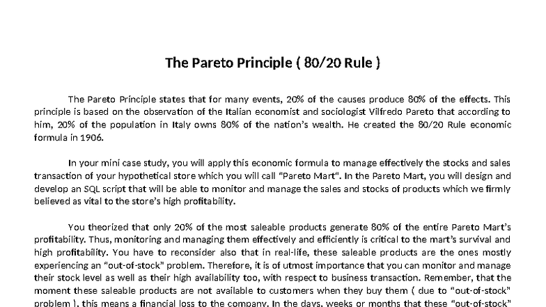 Mini Case Study: Applying the Pareto Principle in SQL (ECO 101) - Studocu