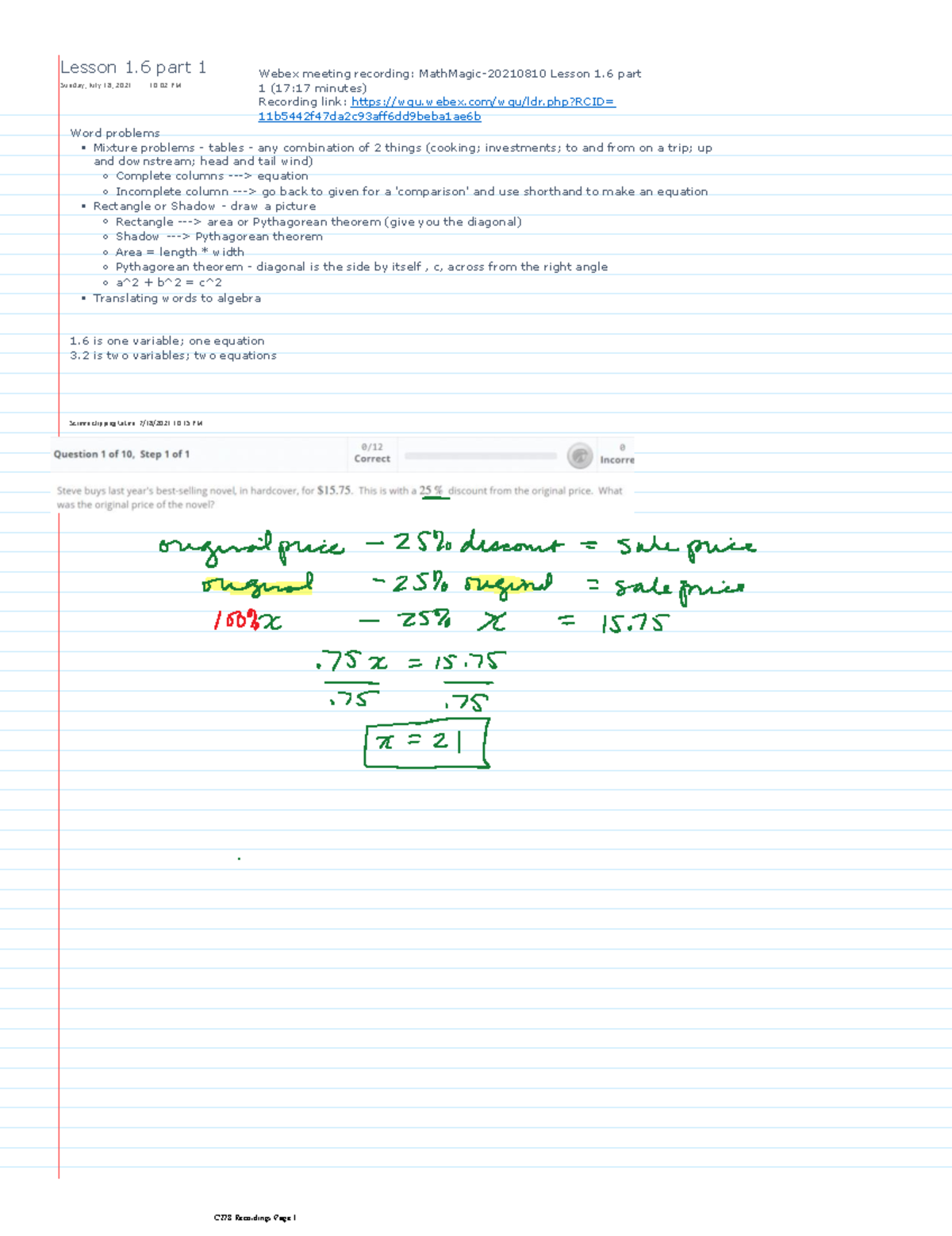 Lesson 1.6 part 1 - Word problems Mixture problems - tables - any ...