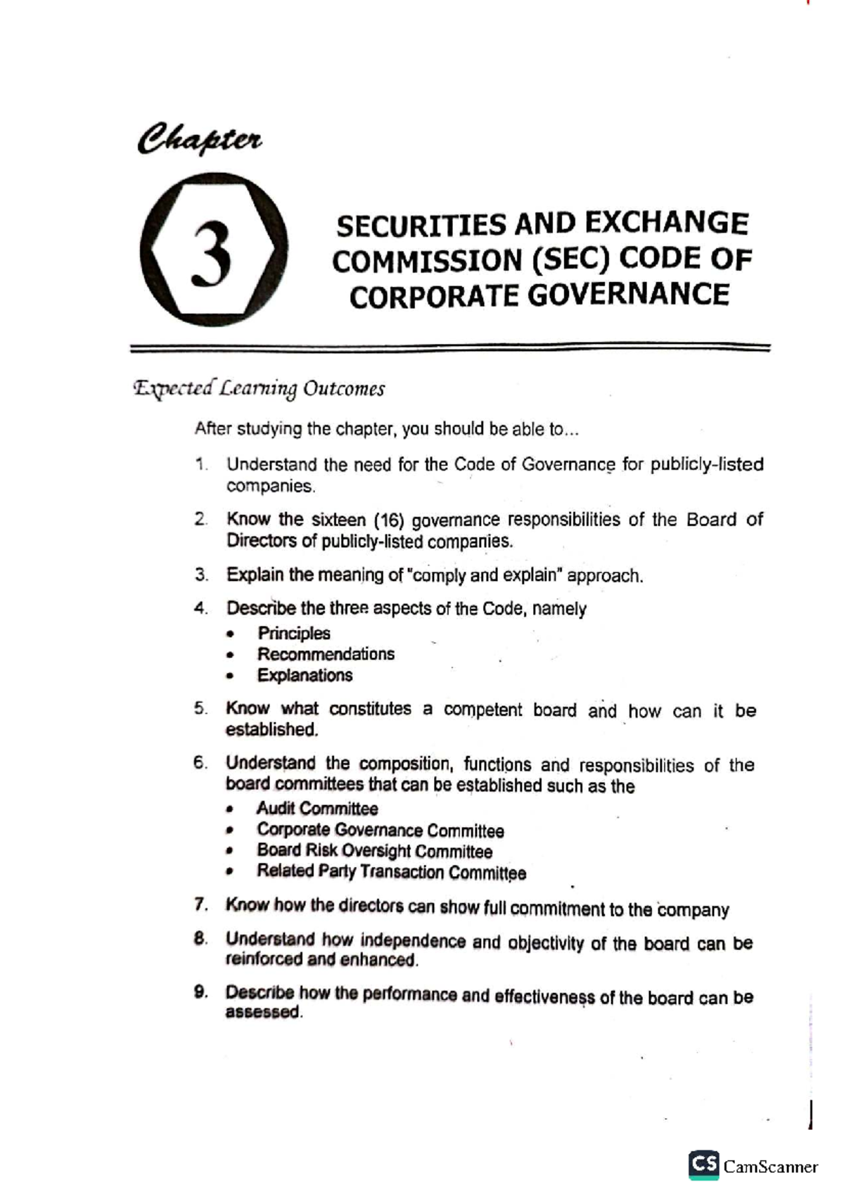 CS Chapter 3 & 4 SEC Code of Corporate Governance Overview - Studocu