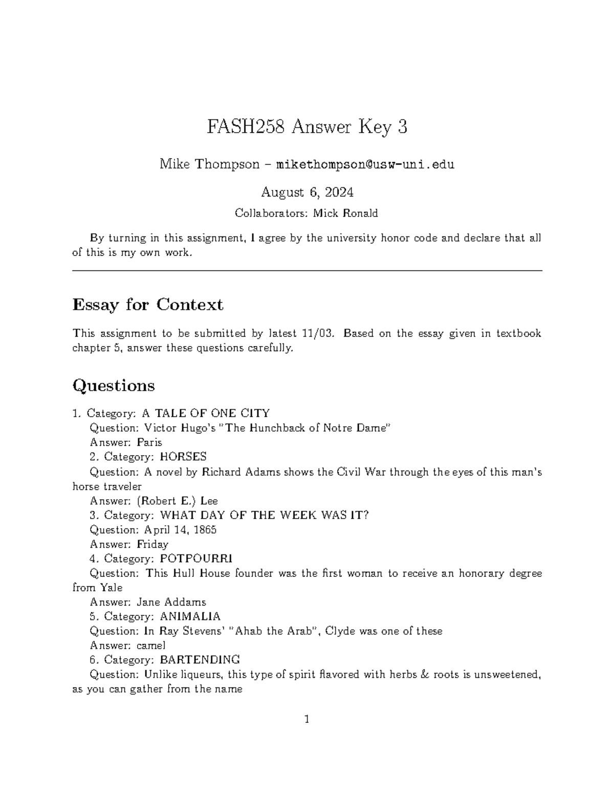 FASH258 Final Exam Answer Key 3 - Contemporary Concepts & Theories ...