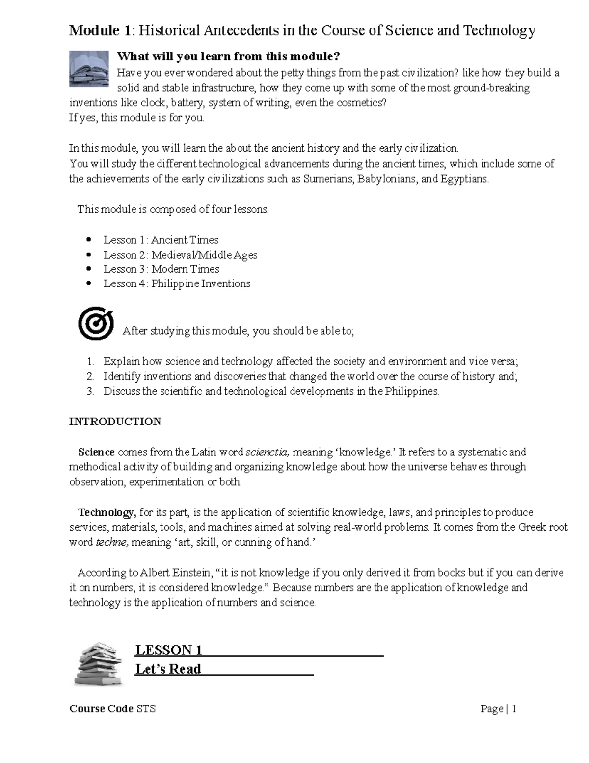 Handout Introduction to STS - Science, Technology and Society Introduction to Science ...