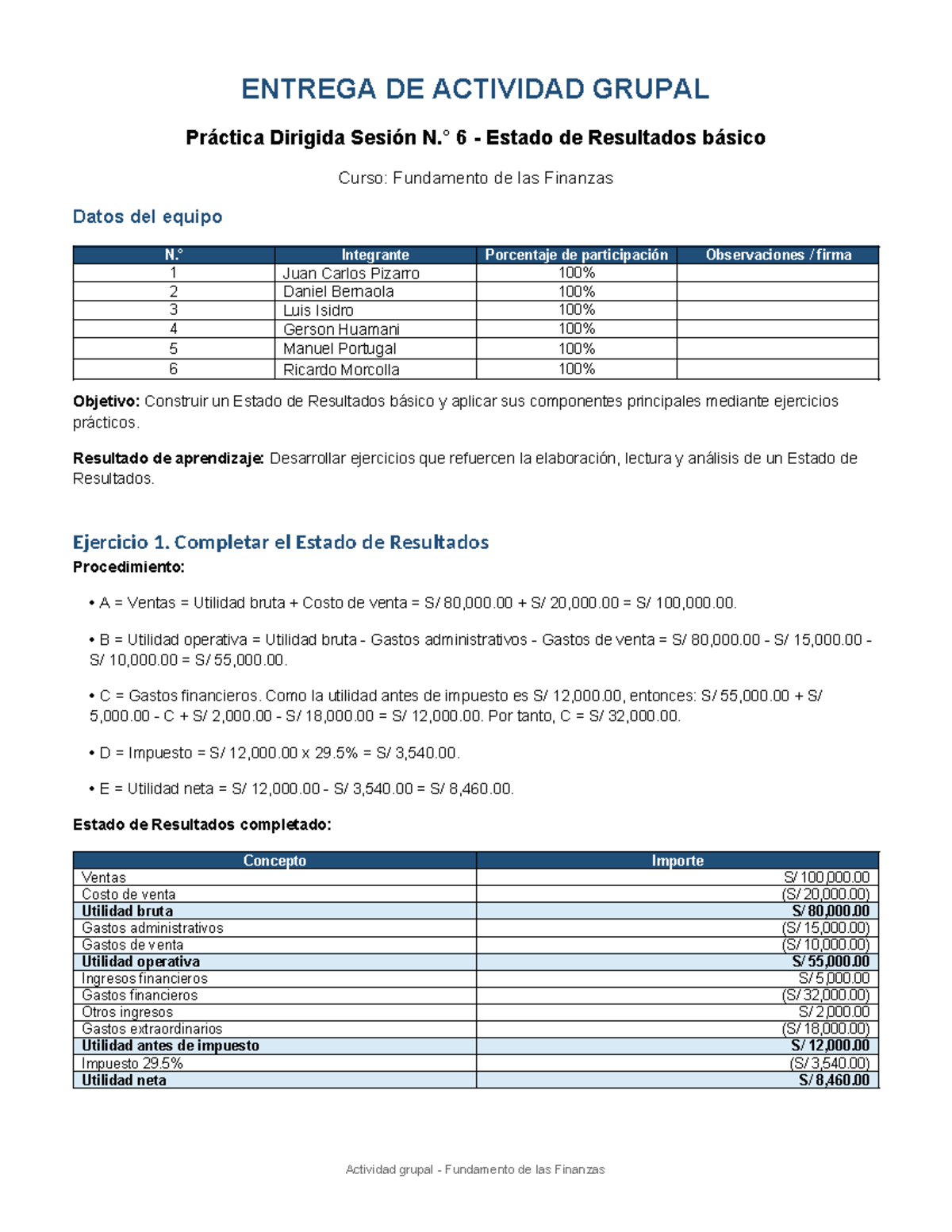 Actividad Grupal: Estado de Resultados Básico - Curso Fundamento de las ...