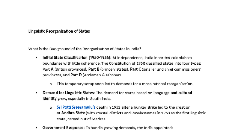 Linguistic Reorganisation of States in India: Historical Context and ...