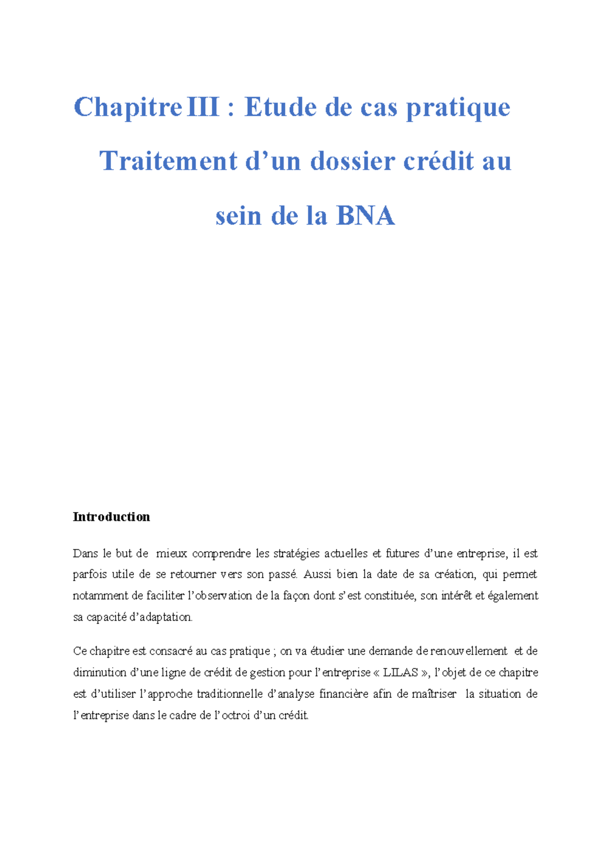 Chapitre : Étude de Cas Pratique sur le Dossier de Crédit de la STE ...