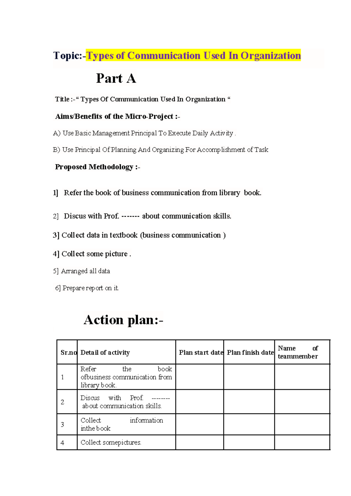 Micro Project on Types Communication Used in Organization - Topic ...