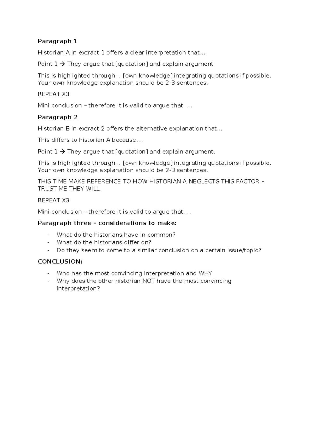 20 marker structure - framework - Paragraph 1 Historian A in extract 1 ...